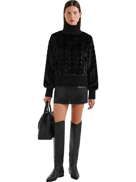 Rudsak Faux Fur Cable Turtleneck - Black