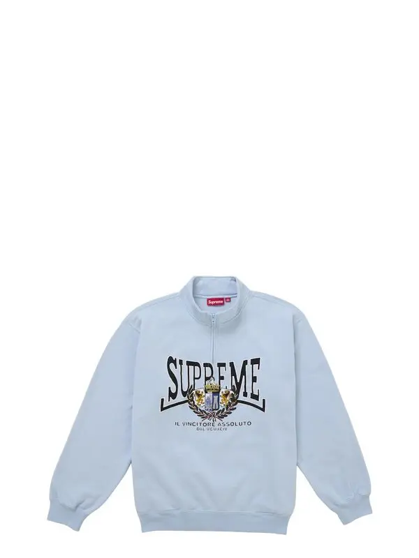 Supreme Crest Applique Half Zip Pullover - Light Blue