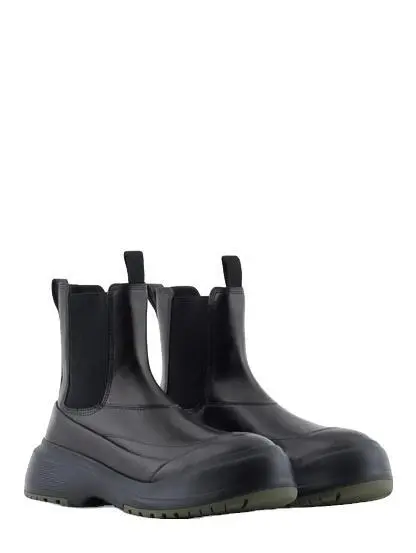 Emporio Armani Crust-effect Leather Ankle Boots - Black