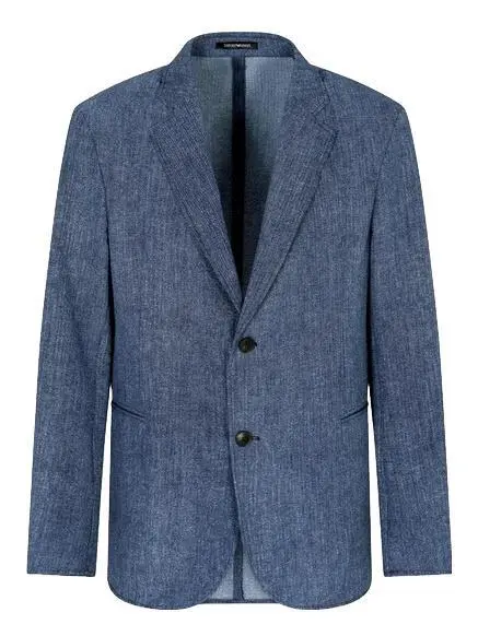 Emporio Armani Printed Seersucker Single-breasted Blazer - Blue