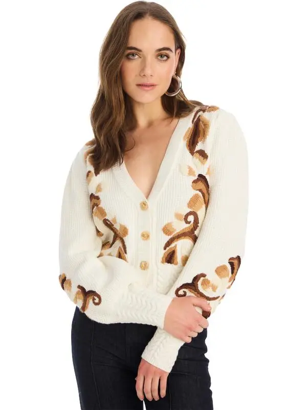 Allison Piper Embroidered Cardigan - Brown