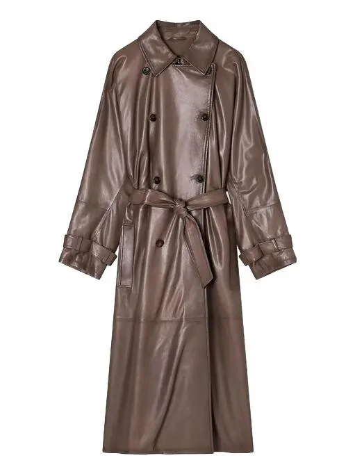 Emporio Armani Nappa Lambskin Double-breasted Trench Coat - Brown / Neutral