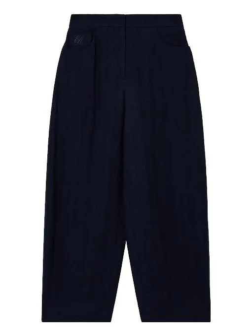 Emporio Armani Washed Wool Oval-leg Trousers - Blue / Navy