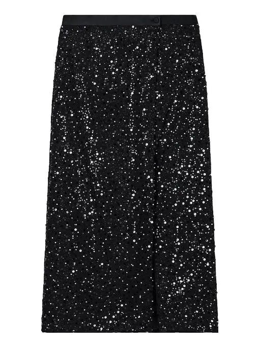 Emporio Armani Georgette Skirt With Beads And Sequins - Black