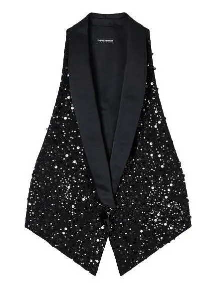 Emporio Armani Georgette Waistcoat With Beads And Sequins - Black