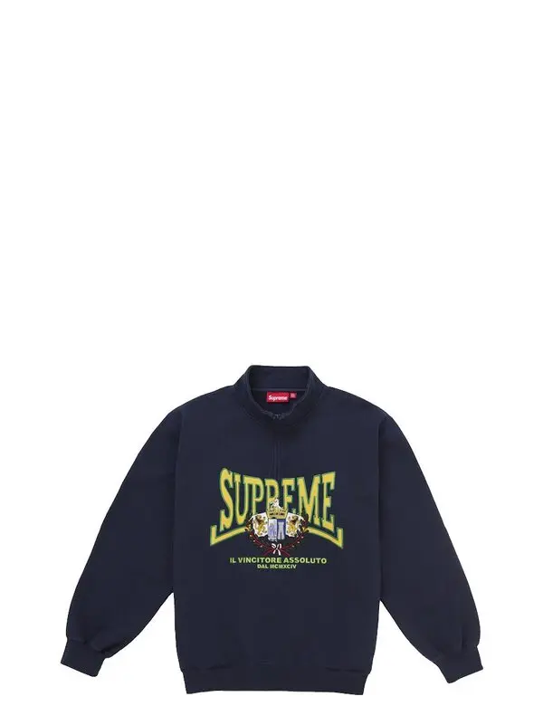 Supreme Crest Applique Half Zip Pullover - Navy Blue
