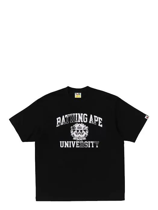 A BATHING APE Spray Print College Logo Relaxed Fit Tee Shirt - Black
