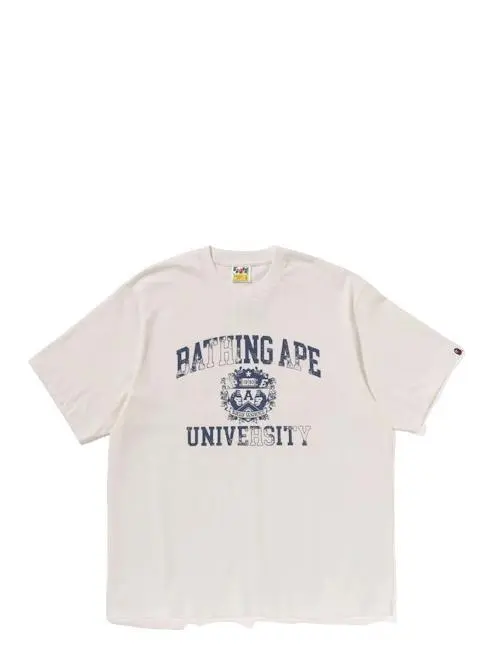 A BATHING APE Spray Print College Logo Relaxed Fit Tee Shirt - Ivory