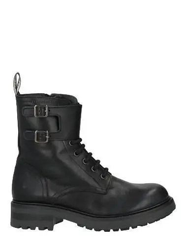 POLLINI Leather Ankle Combat Boots - Black