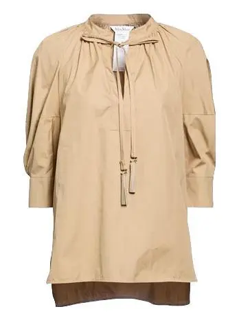 Max Mara Woven Cotton Tasseled Crewneck Top - Beige