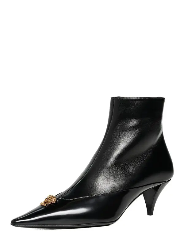 Versace Booties In Calf Leather With Gold-tone Logo Embellishment - 1b00v-black-versace Gold