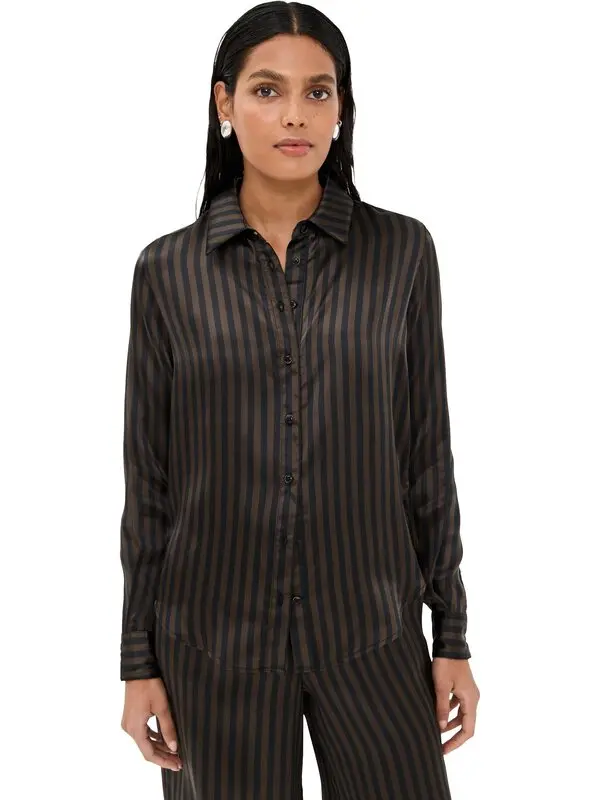 Sprwmn Fonda Silk Button-up Shirt - Americano Stripe