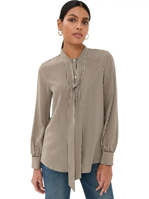 NILI LOTAN Irina Silk Top - Chocolate Stripes