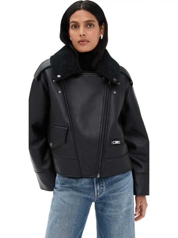 UGG Faux Leather Moto Jacket With Faux Fur Collar - Black
