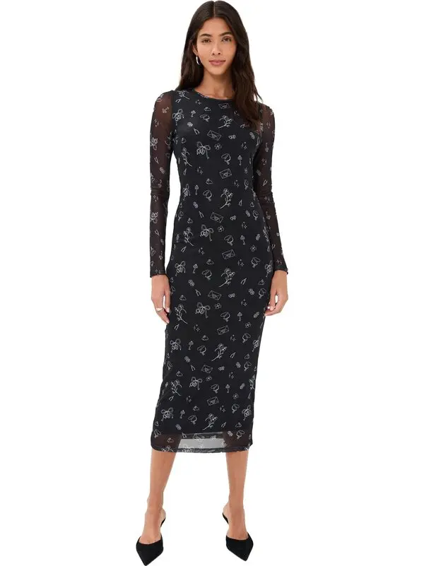 ANOTHER GIRL Charm Doodle Print Midi Dress - Black