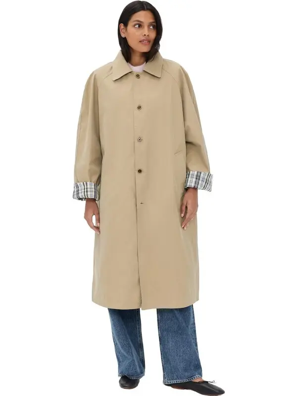 Pixie Market Reversible Plaid Trench Coat - Khaki