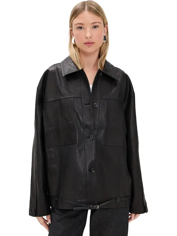 SIMONETT Oversized Leather Jacket - Black