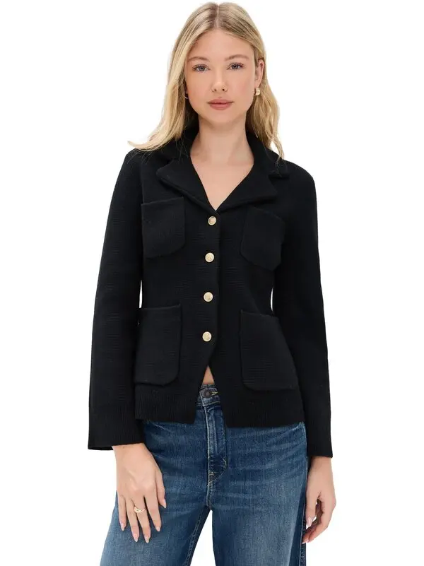 ALEX MILL Janie Cardigan In Wool Cotton Blend - Black