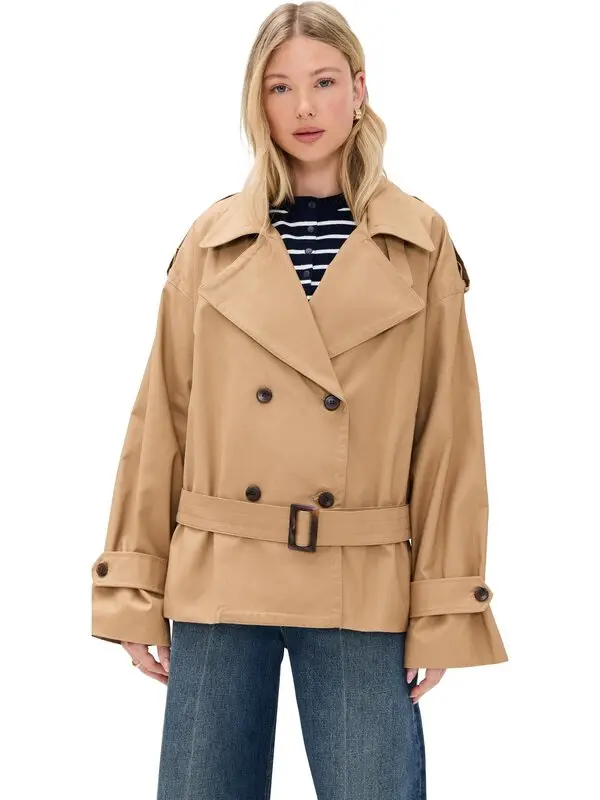 Pixie Market Oversized Crop Trench - Tan