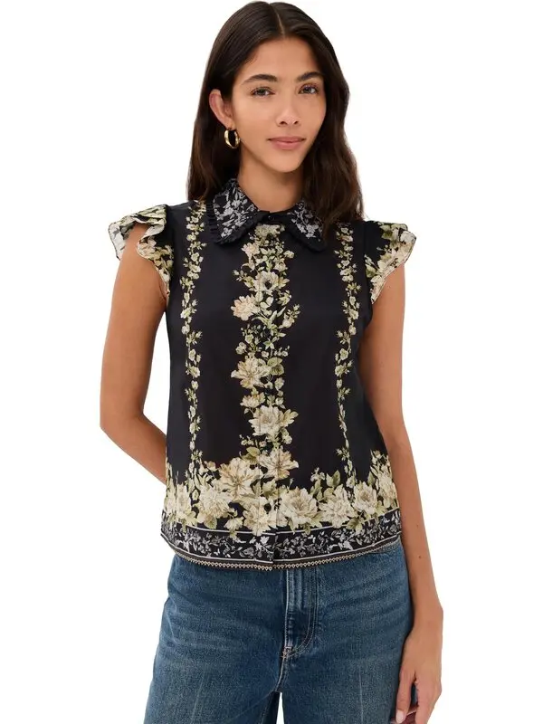 Alice + Olivia Flutter Sleeve Floral Blouse - Free Falling
