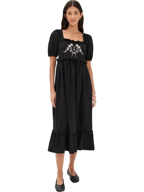 ANOTHER GIRL Embroidered Puff Sleeve Maxi Dress - Black