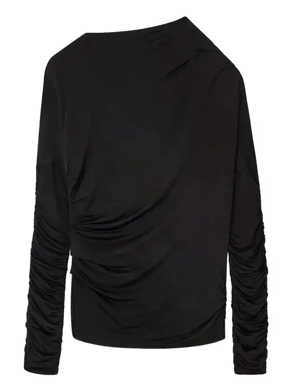 GANNI Ruched Jersey Top - Black