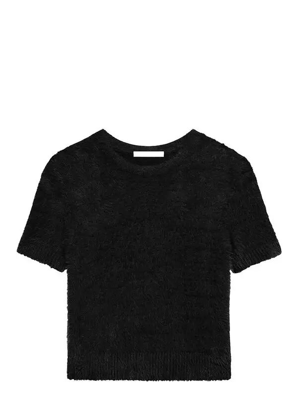 Helmut Lang Cropped Eyelash Knit Tee - Black