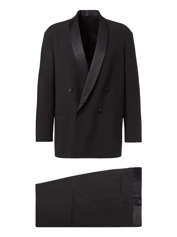 Giorgio Armani Double-breasted Virgin Wool Crêpe Tuxedo - Black