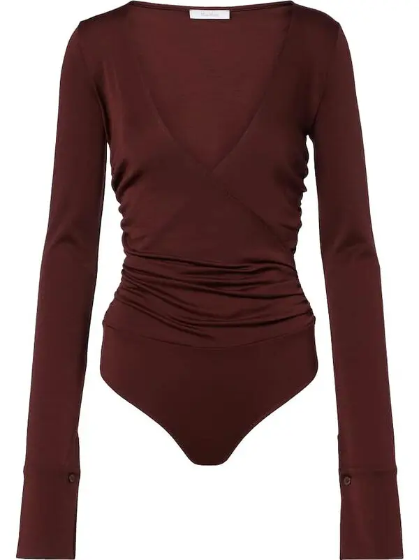 Max Mara Nigella Draped Wool Bodysuit - Burgundy