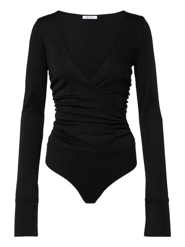 Max Mara Nigella Draped Wool Bodysuit - Black