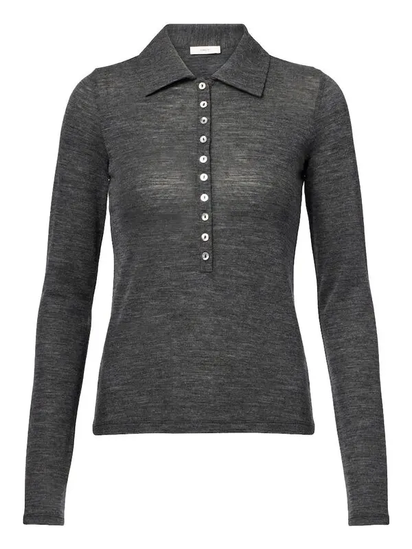 Vince Sheer Merino Wool Polo Shirt - Grey