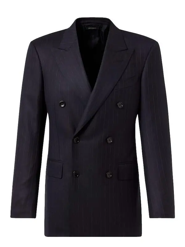 TOM FORD Pinstripe Double-breasted Wool Blazer - Blue