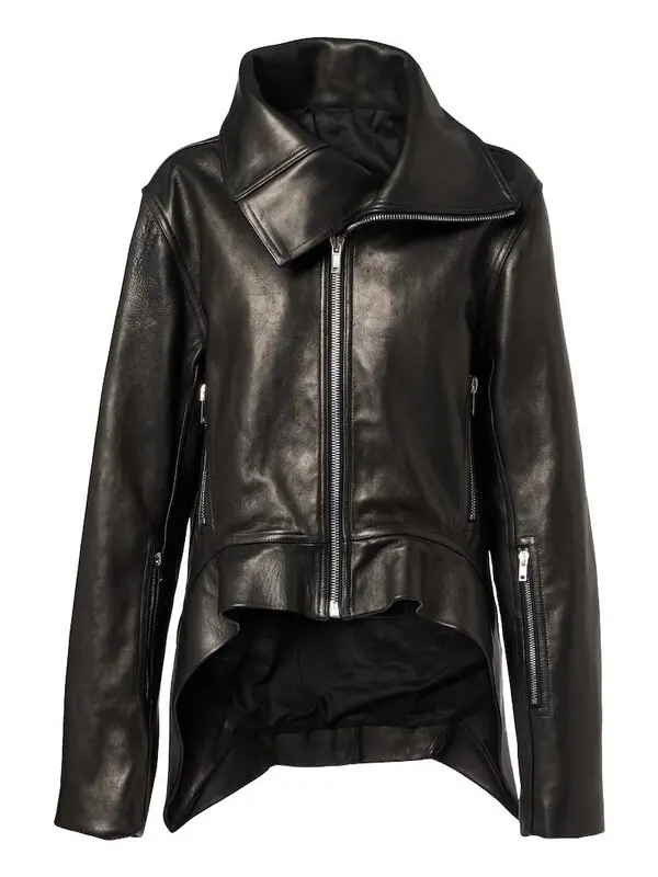 Rick Owens Asymmetric Leather Jacket - Black
