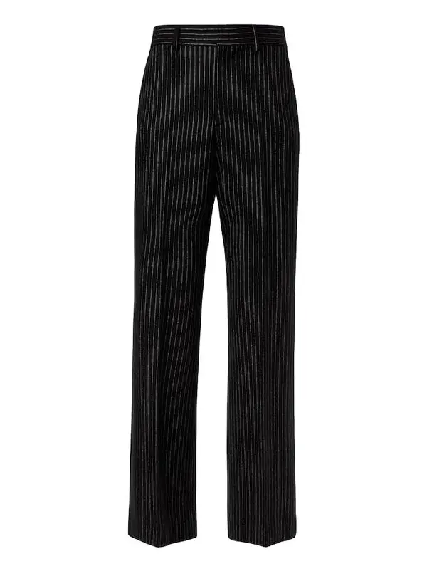 Valentino Garavani Pinstripe Wool And Silk Straight Pants - Black