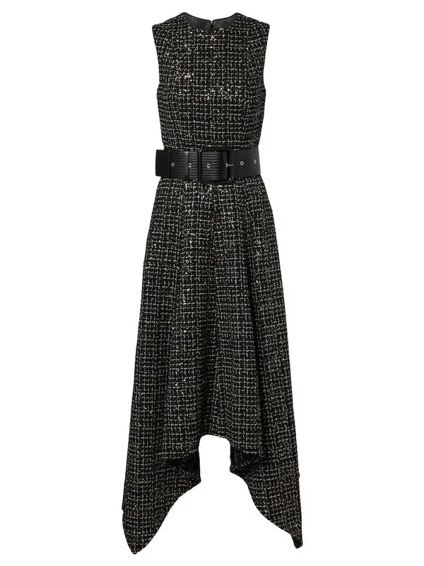 Safiyaa Okimi Sequined Tweed Midi Dress - Black