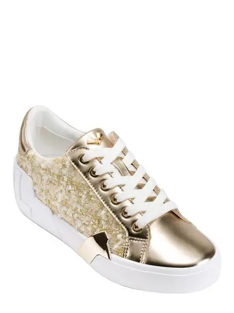 Karl Lagerfeld Paris Melora Leather Sneakers - Cream/gold