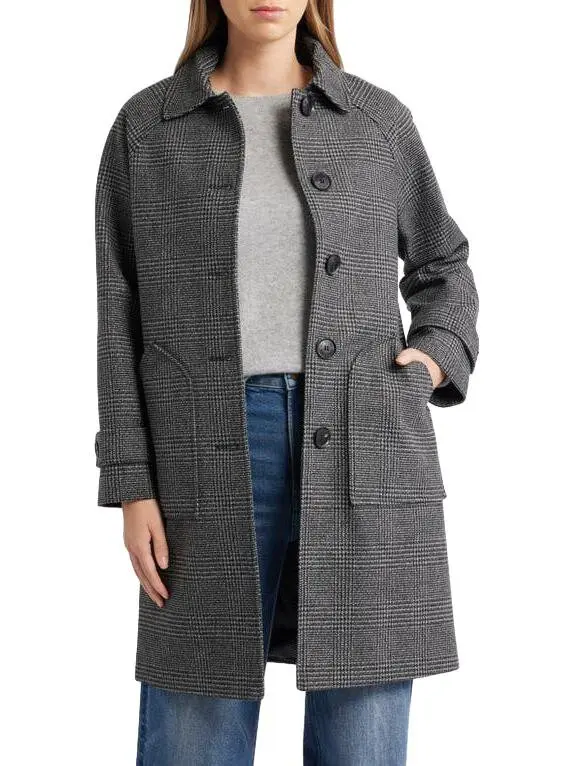 Sam Edelman Plaid Wool-blend Balmacaan Coat - Charcoal