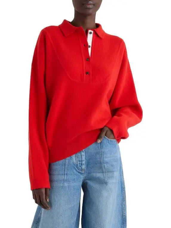 Jacquemus La Maille Vareuse Pallone Merino Wool & Cashmere Polo Sweater - Red