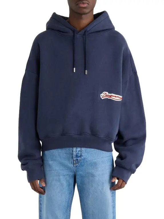 Jacquemus Le Hooded Gio Logo Patch Hoodie - Varsity Patch Navy