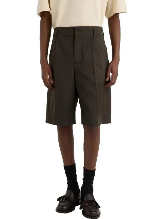 Jacquemus Le Short Ovalu Pleated Stretch Virgin Wool Shorts - Dark Khaki