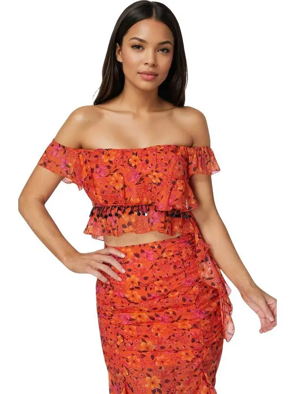 Bebe Ruffle Fringe Top - Vibrant Desert Flowers