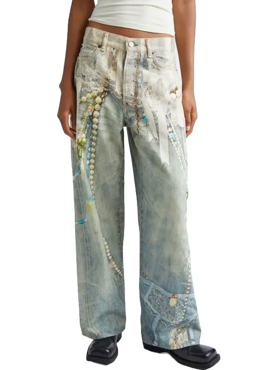 Acne Studios 1981 Loose Fit Trompe L'oeil Jeans - White/green