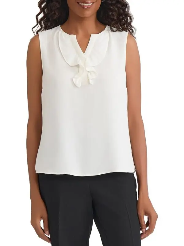 KASPER Sleeveless Ruffle Front Top - Vanilla Ice