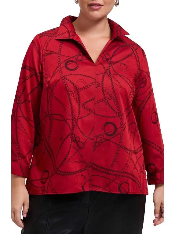 Foxcroft Agnes Printed Popover Top - Red/black