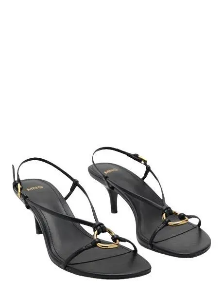 Mango Hoop Detail Slingback Kitten Heel Sandals - Black
