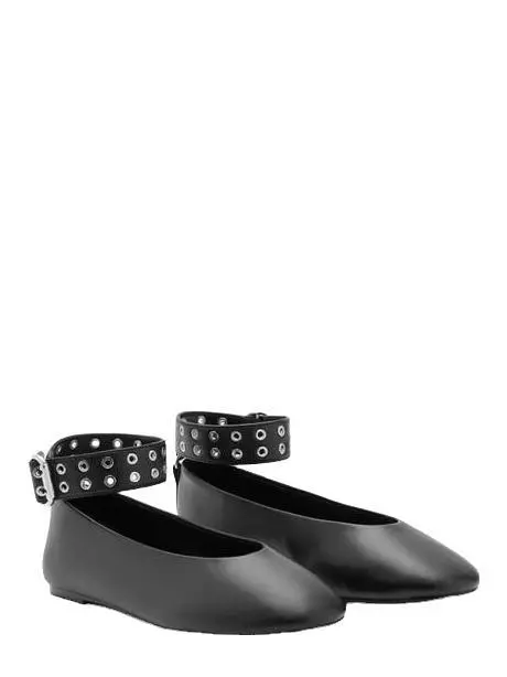 Mango Ankle Strap Ballet Flats - Black