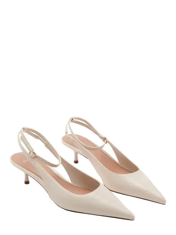 Mango Ankle Strap Pointed Toe Pumps - Beige