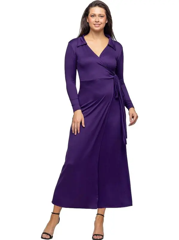 24SEVEN COMFORT APPAREL Collared Wrap Maxi Dress - Purple