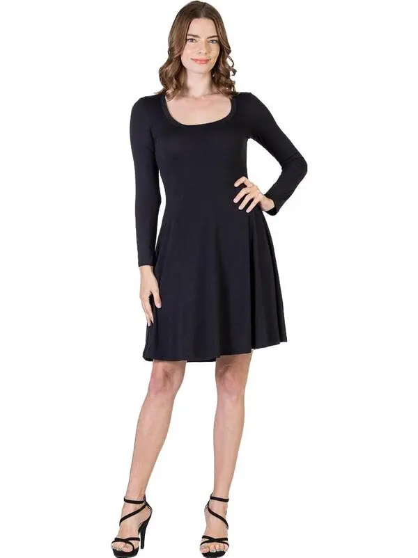 24SEVEN COMFORT APPAREL Classic Long Sleeve A-line Mini Dress - Black