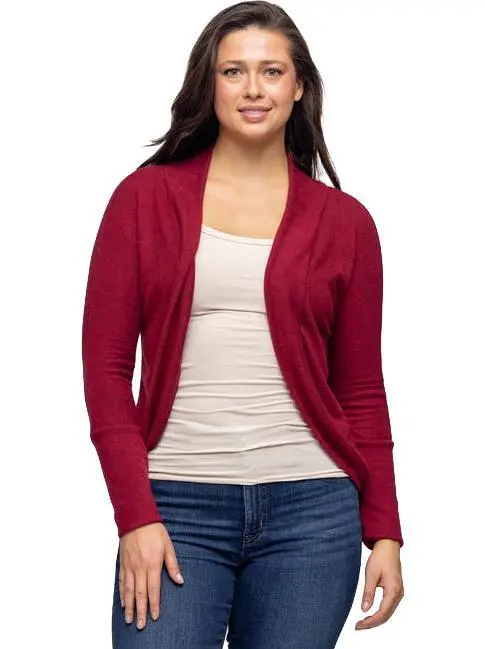24SEVEN COMFORT APPAREL Curved Hem Open Front Long Bolero Shrug - Red